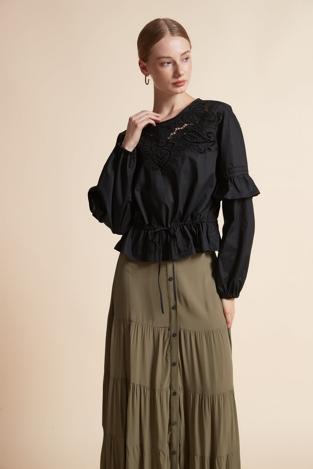Embroidered Chest Long-Sleeve Top