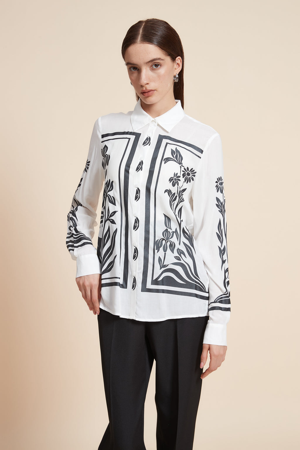 Printed Long Sleeve Mid-Length Blouse | Yola
