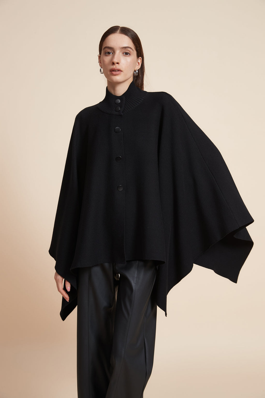 Plain Long Sleeve Poncho With Buttons | Yola